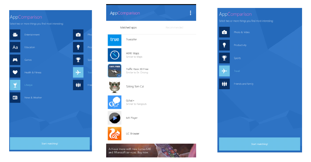 AppComparison for Android Device by Microsoft's